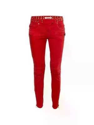 Balmain Studded Slim-fit Jeans - Red