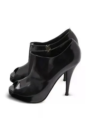 Fendi Patent Leather Open-toe Ankle Boots - Black