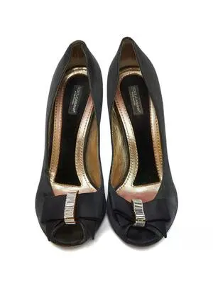 Dolce & Gabbana Crystal Embellished Bow Peep-toe Pumps