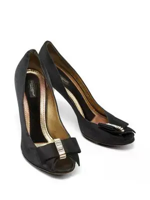 Dolce & Gabbana Crystal Embellished Bow Peep-toe Pumps