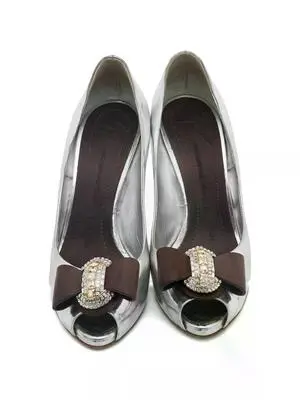 GIUSEPPE ZANOTTI Bow Crystal-embellished Peep-toe Pumps