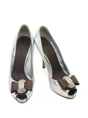GIUSEPPE ZANOTTI Bow Crystal-embellished Peep-toe Pumps