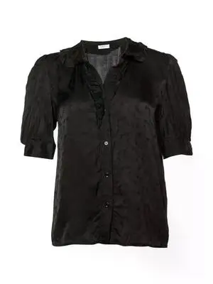 Sandro Ruffled Floral-patterned Satin Shirt - Black