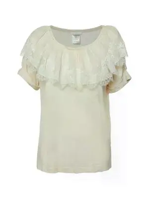 Chloé Cream White Lace-trimmed Knit T-shirt - Neutrals