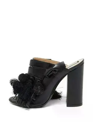 N°21 Fringed Heeled Mules - Black