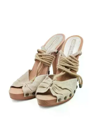 Stella McCartney Beige Canvas Studded Platform Sandals