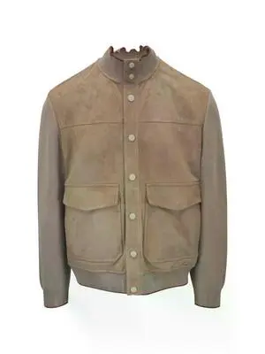 Canali Suede Panelled Bomber Jacket - Neutrals