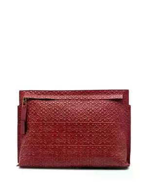 Loewe Embossed Anagram Leather Clutch Bag - Red