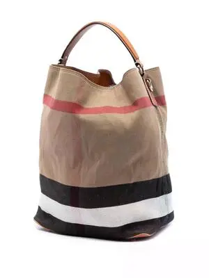 Burberry Medium Mega Check Canvas Ashby Bucket Bag Satchel