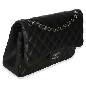 Chanel Quilted Lambskin Jumbo Double Flap Bag - Black