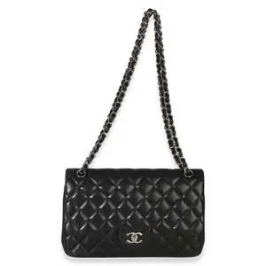 Chanel Quilted Lambskin Jumbo Double Flap Bag - Black