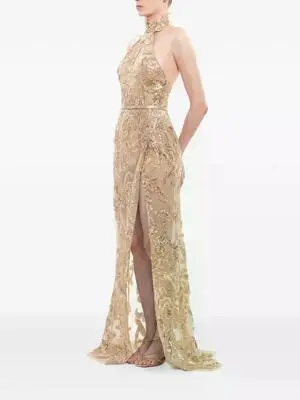 SAIID KOBEISY Sequin-embroidered Halterneck Maxi Dress