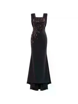 SAIID KOBEISY Embellished Crepe Maxi Dress - Black