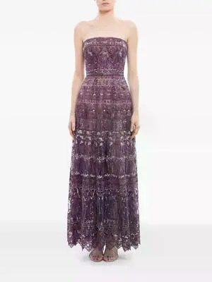SAIID KOBEISY Strapless Beaded Tulle Maxi Dress - Purple