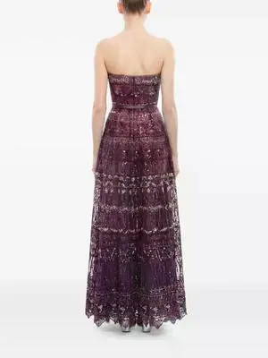 SAIID KOBEISY Strapless Beaded Tulle Maxi Dress