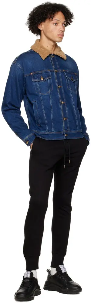 Versace Piece Number Denim Jacket With Fleece Lapel