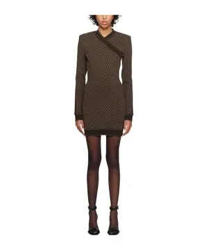 Balmain Long Sleeved V-neck Dress