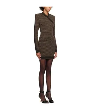 Balmain Long Sleeved V-neck Dress