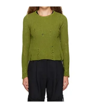 SONG FOR THE MUTE Crew Neck Distressed Knit Sweater