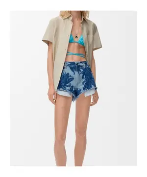 Loewe Floral Print Frayed Denim Shorts