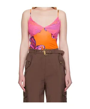 Versace Sleeveless Camisole With Sweetheart Neckline And Layered Mesh Panels
