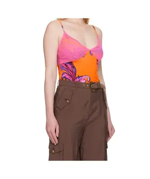 Versace Sleeveless Camisole With Sweetheart Neckline And Layered Mesh Panels