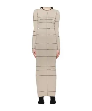 Vetements Long Sleeve Knit Maxi Dress With Textual Print