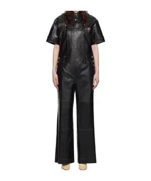 STAND STUDIO Leather Short Sleeve Jumpsuit - Black