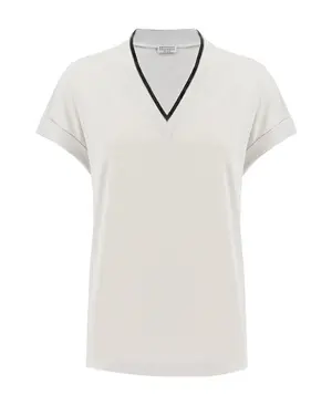 Brunello Cucinelli Monili Chain V-neck T-shirt - White
