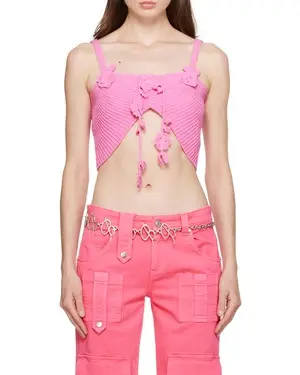 Blumarine Flower Knitting Sling Top - Pink