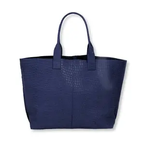 JUAN-JO Navy Croc Embossed Extra Large Tote Bag - Blue