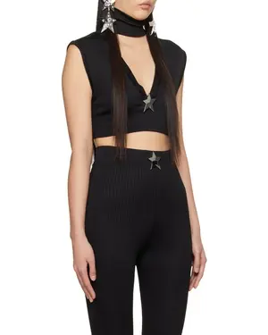 AREA Star Stud Rib-knit Crop Top