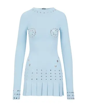 Off-White Eyelet-embellished Fitted Minidress - Blue