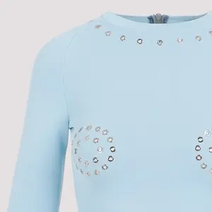 Off-White Eyelet Embellished Fitted Minidress