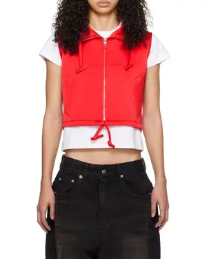 We11Done Red Hooded Zipper Vest