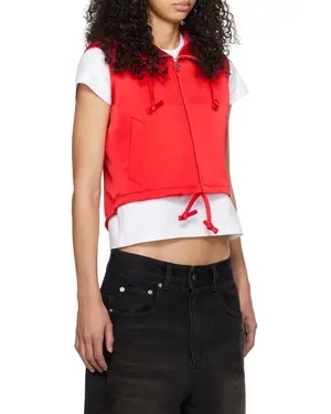 We11Done Red Hooded Zipper Vest