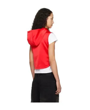 We11Done Red Hooded Zipper Vest