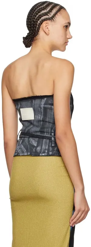 Ottolinger Strapless Graphic Print Denim Top