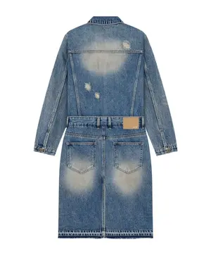 We11Done Distressed Denim Long-sleeve Dress With Multi-pocket Design