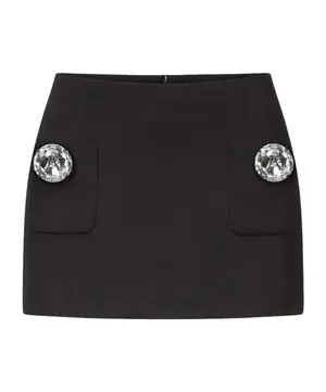 AREA Crystal Embellished Wool Mini Skirt