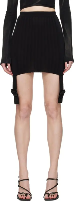 DION LEE Gathered Ribbed-knit Miniskirt - Black