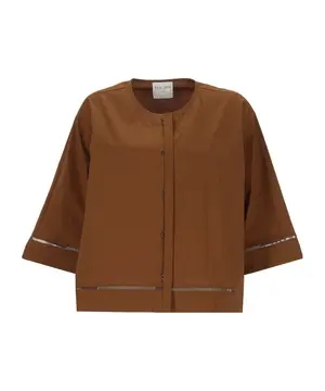 FORTE_FORTE Button-up Crewneck Top - Chocolate