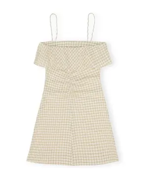 GANNI Gingham Check Square Neck Mini Dress
