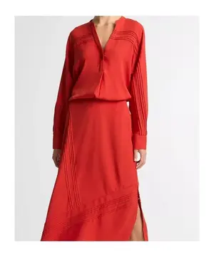 Vince Satin Half-placket Blouse - Red