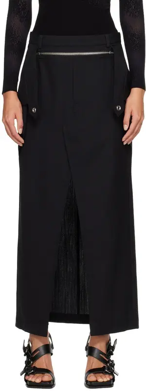 DION LEE Zip-detail Wool Midi Skirt - Black