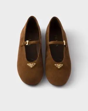 Prada Suede Ballerinas With Buckle Detail