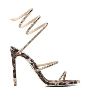 Rene Caovilla Leopard Print Embellished Stiletto Sandals