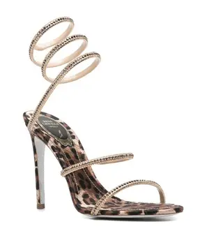 Rene Caovilla Leopard Print Embellished Stiletto Sandals