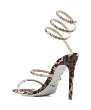 Rene Caovilla Leopard Print Embellished Stiletto Sandals