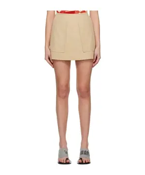 PUSHBUTTON A-line Mini Skirt - Beige